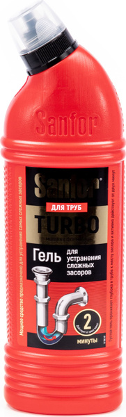 Средство для прочистки труб и стоков от засоров Sanfor / Санфор Turbo устраняет запах ...