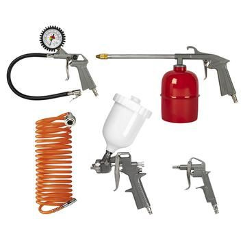 Набор пневмоинструментов 5 предметов (шланг 5м+4 пистолета) QUATTRO ...