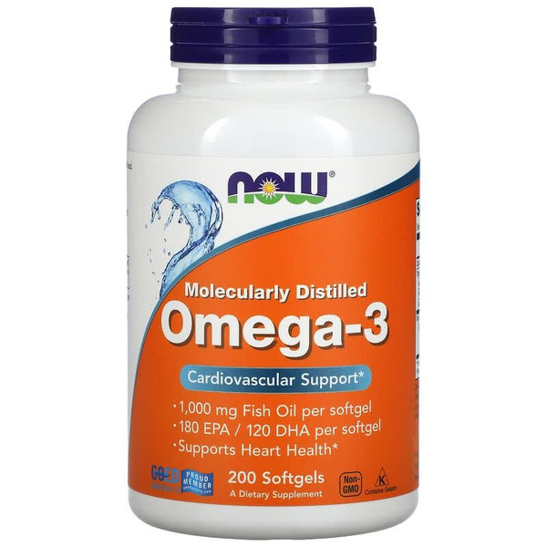 NOW Foods, Омега-3 Рыбий жир, Omega-3 180 EPA /120 DHA, 200 капсул ...