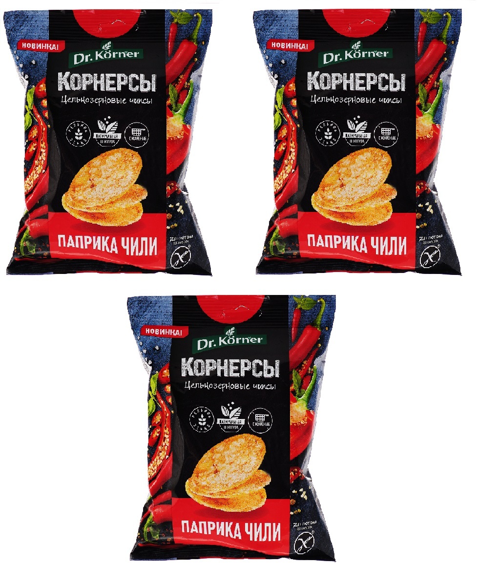 Чипсы цельнозерновые кукурузно-рисовые DR. KORNER Корнерсы, с паприкой ...
