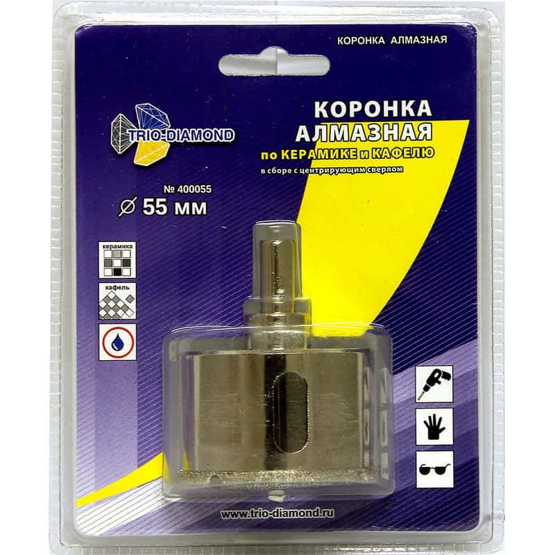 Коронка Алмазная TRIO DIAMOND 55 мм по керамограниту, керамике и кафелю ...