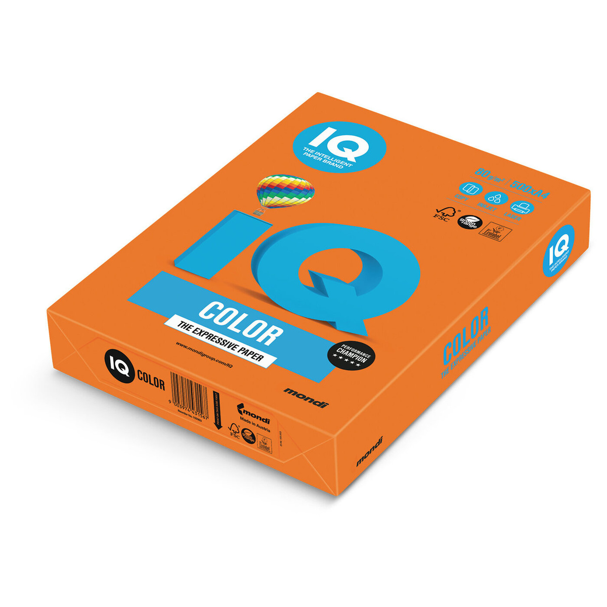 Бумага IQ color, А4, 80 г/м2, 500 л., интенсив, оранжевая, OR43 ...