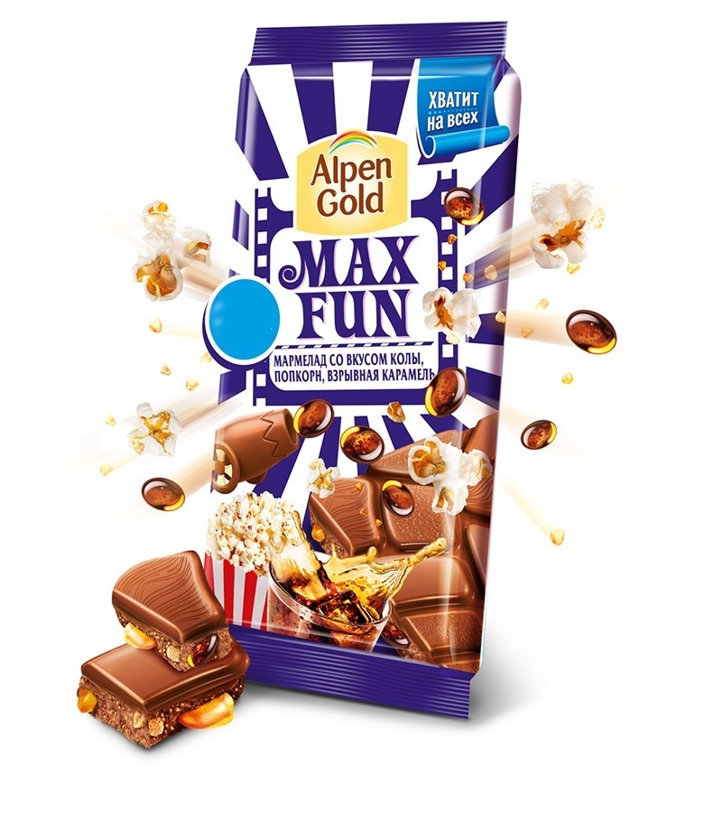Alpen Gold МаксФан шоколад молочный с мармеладом со вкусом колы ...