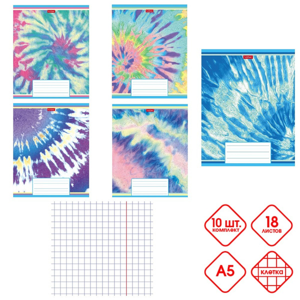 Набор тетрадей Hatber 5 дизайнов/10 шт. в блоке 18л А5 клетка на скобе матовая ламинация ...