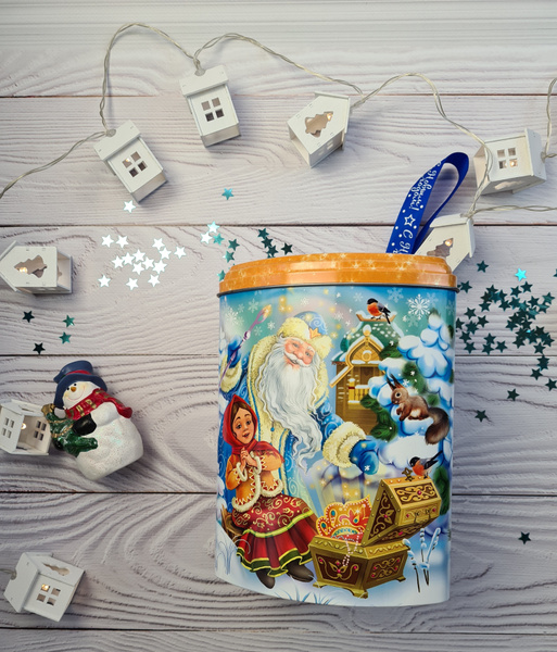 Подарочная новогодняя упаковка жестяная Морозко, для подарка на Новый ...