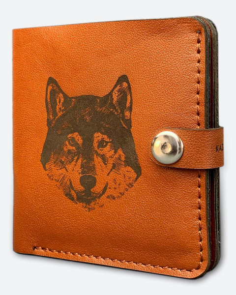 Кошелек мужской с принтом подростку из натуральной кожи KAZA Mancube Волк рыжий - купить с ...