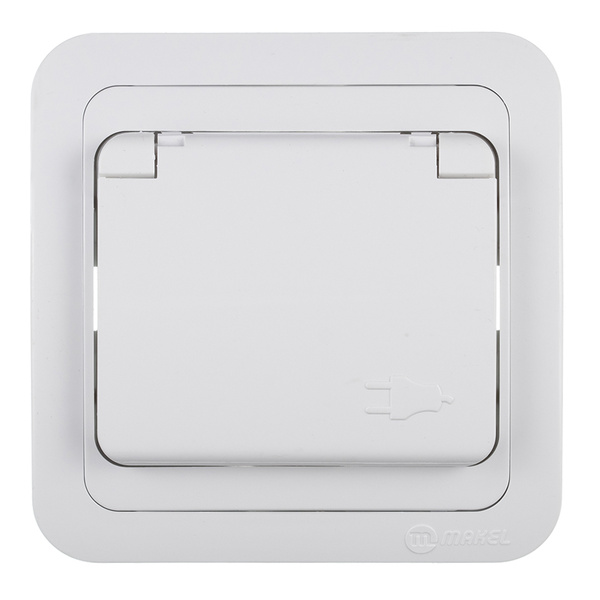 Розетка с рамкой Makel Mimoza 12009 скрытая установка белая с заземлением с крышкой со шторками ...