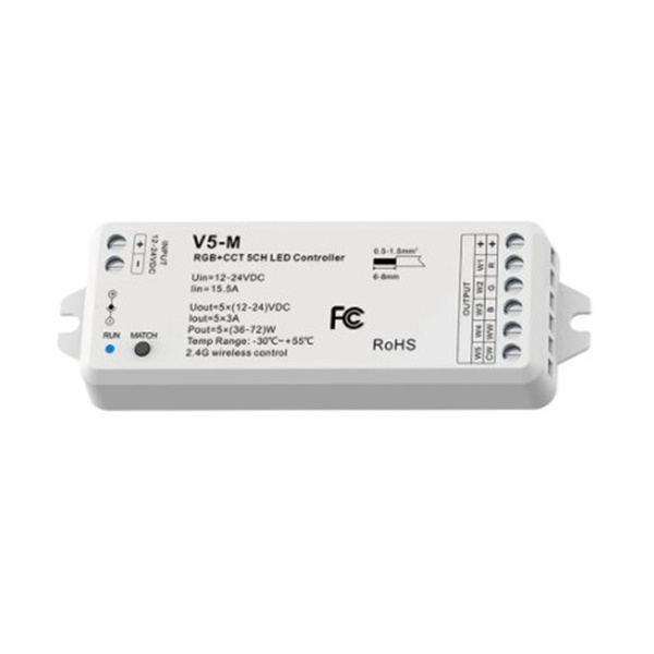 Характеристики Контроллер светодиодов RGBCCT 12-24 В 5CH PWM RF ...