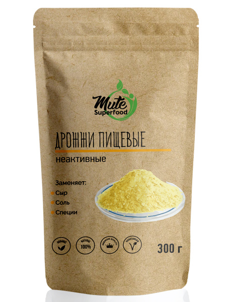 Дрожжи пищевые неактивные в хлопьях (food yeast) MUTE SUPERFOOD, 300 г ...