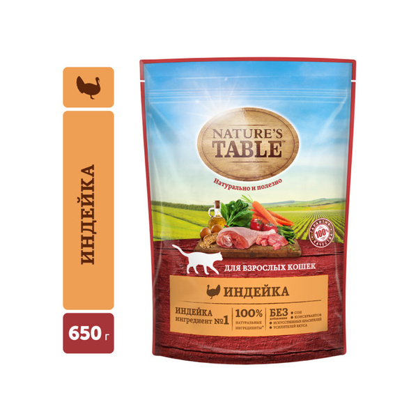 Корм для кошек NATURE'S TABLE индейка сух. 650г - купить с доставкой по ...