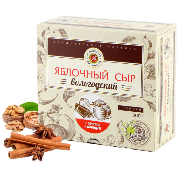 Сыр яблочный "Вологодская мануфактура" с орехом и корицей 300гр ...