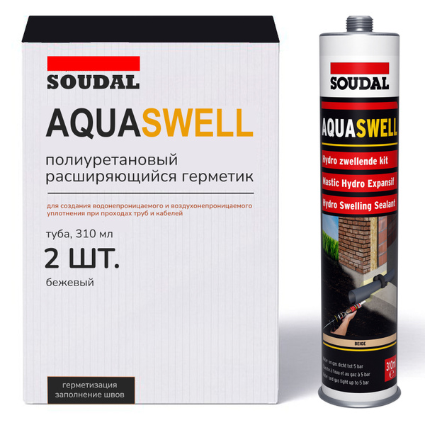 Aquaswell, полиуретановый расширяющийся от воды герметик, бежевый, 310 ...