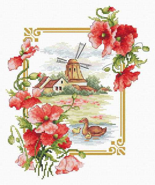 Канва с нанесенным рисунком для вышивки крестом КАРОЛИНКА "Маки"23х30см ...
