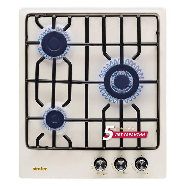 Газовая варочная панель Simfer 45см, газ-контроль, электроподжиг, WOK конфорка, эмалированная ...