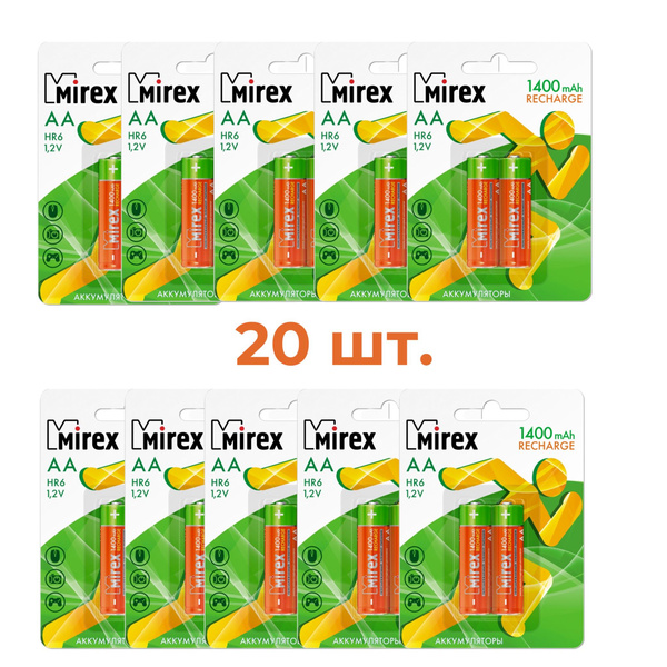 Mirex Аккумуляторная батарейка AA, 1,2 В, 1400 мАч, 20 шт - купить с ...