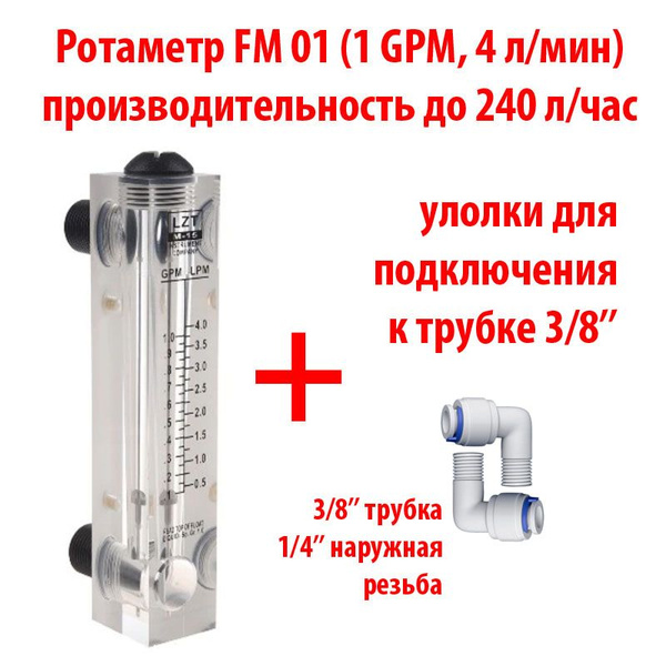 Ротаметр (измеритель потока воды или флоуметр) панельный FM 01 шкала 0 ...