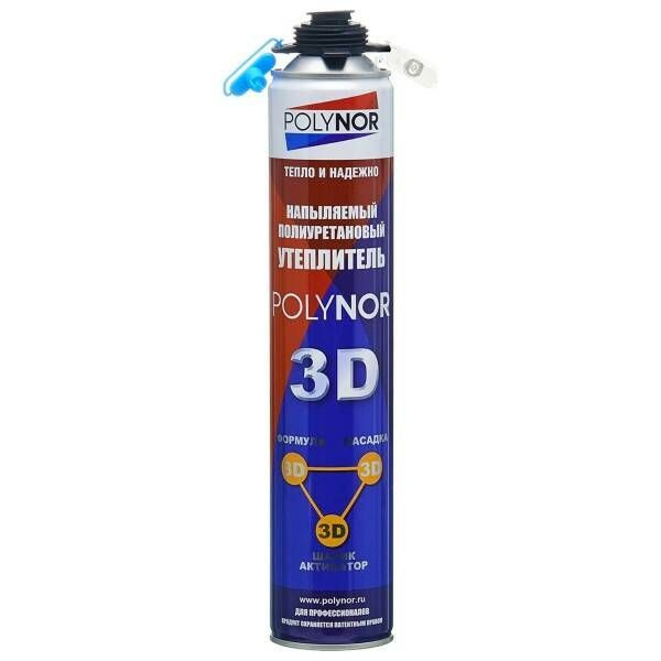 Утеплитель напыляемый POLYNOR 3D в комплекте с двумя насадками, 890 мл - купить с доставкой по ...