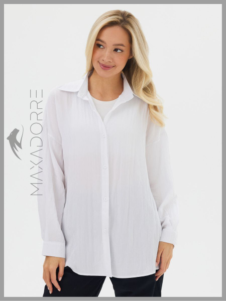 Рубашка Женский MAXADORRE белый Длинный Полиэстер Воротник Однотонный, размер 50 оверсайз ...