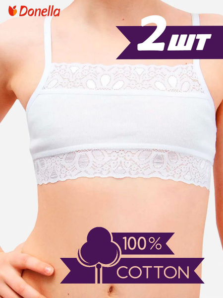Топ-бюстье Девочки Donella, размер 152, 158 белый Хлопок Турция тонкие бретели купить c ...