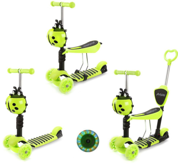 Трехколесный самокат 3 в 1 Moby Kids Божья коровка со светящимися ...