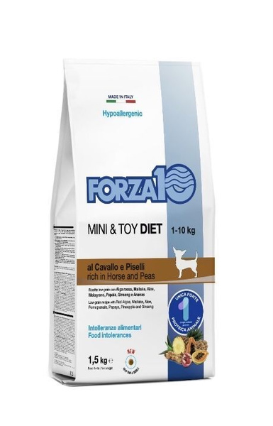 Корм сухой Forza10 "Diet" для взрослых собак мелких пород, Mini Diet Cavallo con Piselli (конина ...