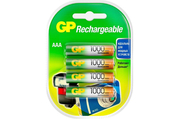Аккумулятор GP AAA 1000mAh Ni-Mh BL4 GP100AAAHC-2CR4, 4шт. - купить с ...