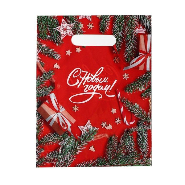 Пакет "Цвет Нового года", полиэтиленовый с вырубной ручкой, 23х30 см ...