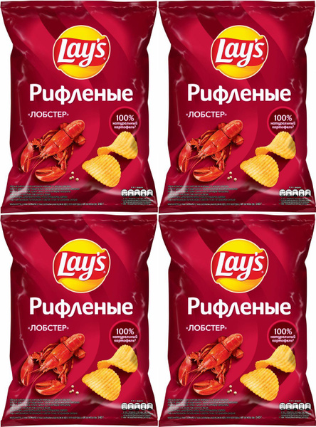 Чипсы картофельные Lay's лобстер, комплект: 4 упаковки по 140 г ...