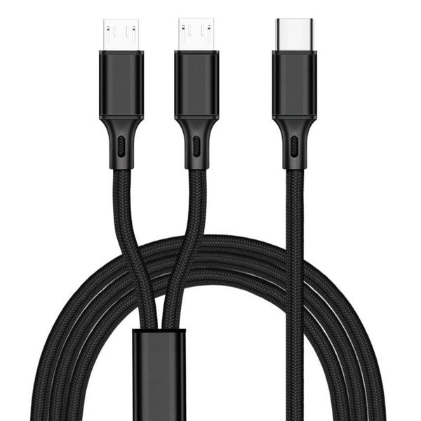 Зарядный кабель 2 в 1 Type C к Micro Usb с мягкой нейлоновой оплеткой для зарядного устройства