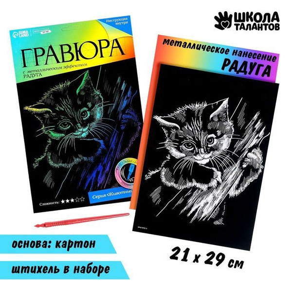 Гравюра Школа талантов "Котенок" радуга, А4, для детей - купить с ...