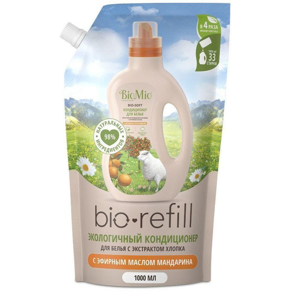 BioMio, Кондиционер для белья, BIO-SOFT Refill МАНДАРИН, 1000 мл ...