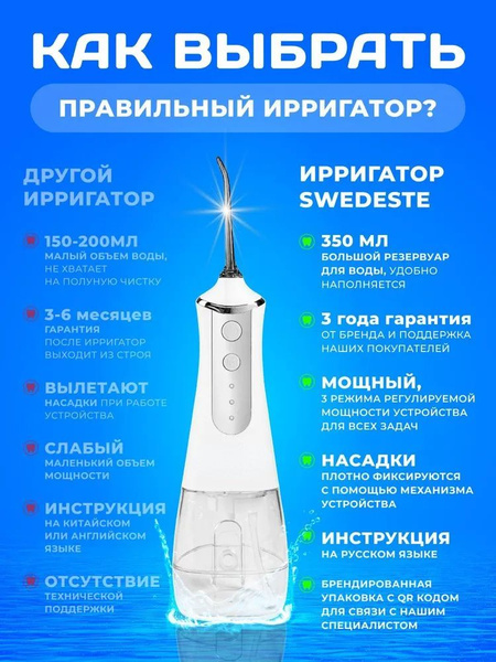 Портативный ирригатор SWEDESTE модель Intelligent tooth punch, 350 мл ...
