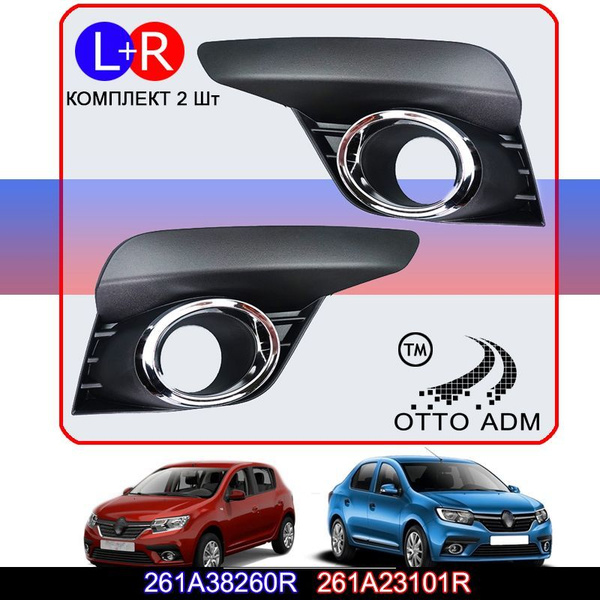 Накладка ПТФ левая и правая с хромированным кольцом для Рено Логан ...