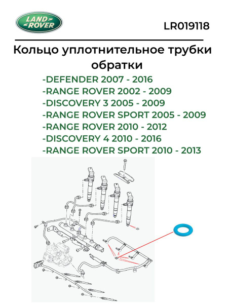 LR019118 Кольцо уплотнительное трубки обратки - Land Rover арт ...