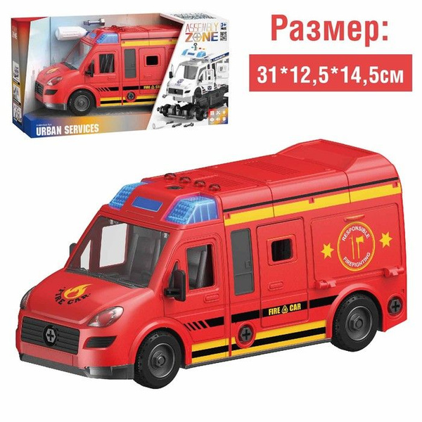 Конструктор винтовой "Пожарный фургон", свет, звук, инерция, 50 деталей ...