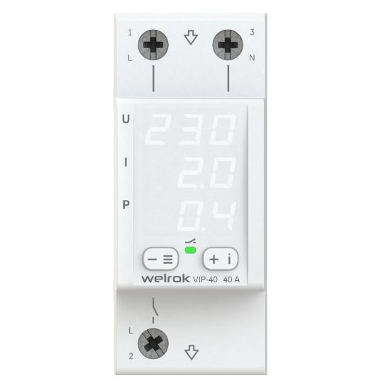 Welrok VIP-40 Многофункциональное реле с контролем напряжения, тока и мощности, 40А Белый ...