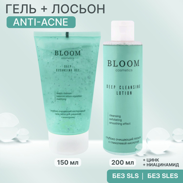 BLOOM Cosmetics матирующий Гель для умывания лица 150 мл + Лосьон для лица 200 мл с AHA ...
