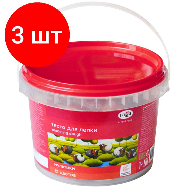 Тесто для лепки Гамма "Мультики", комплект 3 штук, 12 цветов*25г ...