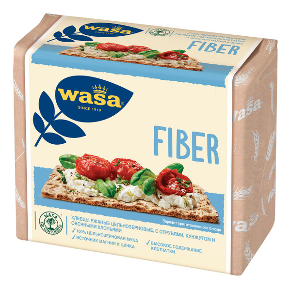 Хлебцы Wasa Fiber ржаные цельнозерновые с отрубями, кунжутом и овсяными ...