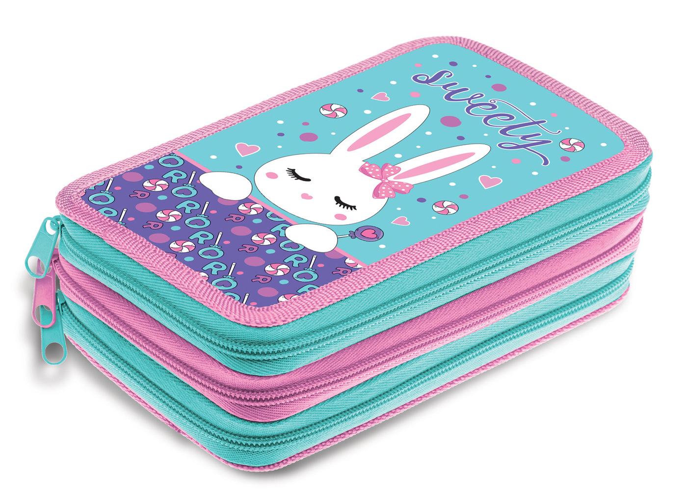 Пенал Hatber 190х110мм 3 отделения на молнии "Пушистый кролик" с таблицей умножения — купить в ...
