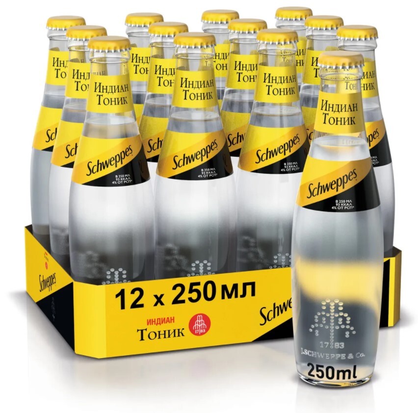 Schweppes Индиан Тоник напиток сильногазированный, 12 штук по 0.25 л ...