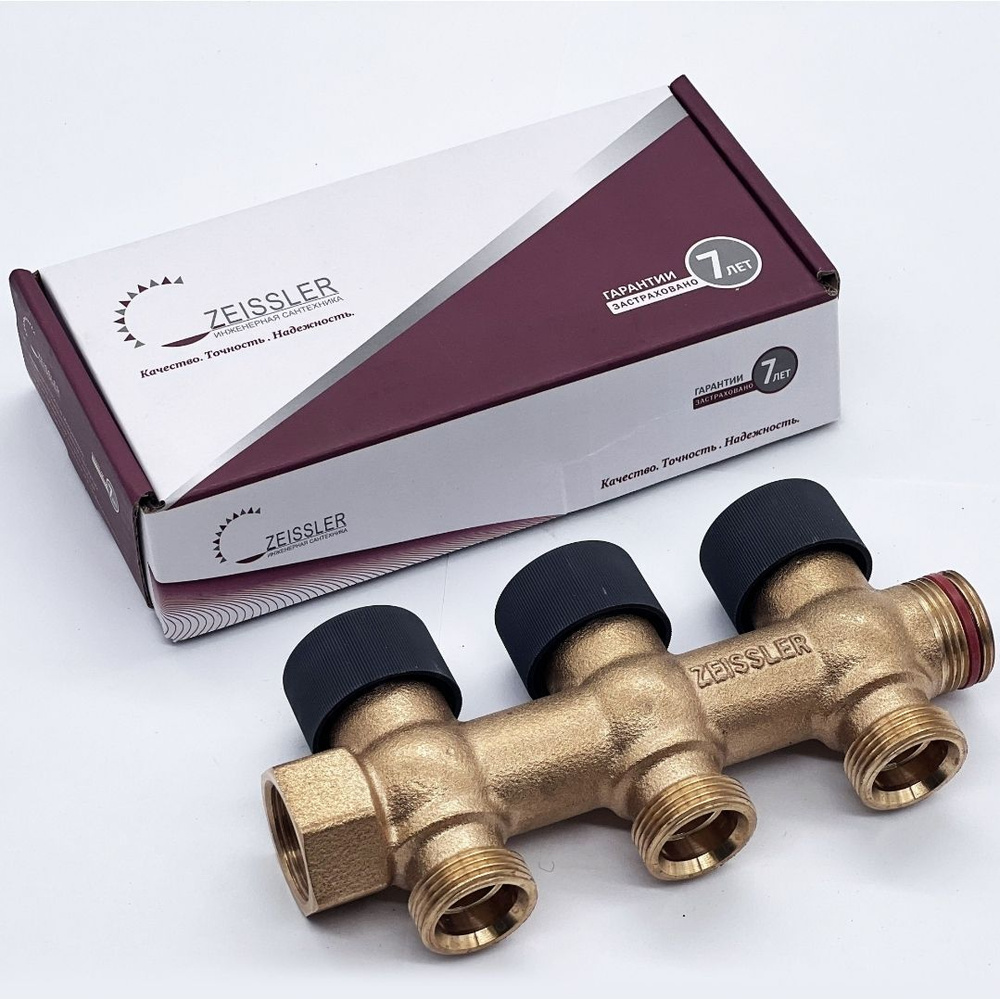 Коллектор для водоснабжения Tim - Zeissler 3/4"х3/4" на 3 выхода, регулирующий из бронзы ...