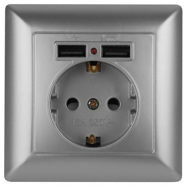 Розетка с USB Intro Solo 4-410-03 с заземлением со шторкой скрытой ...