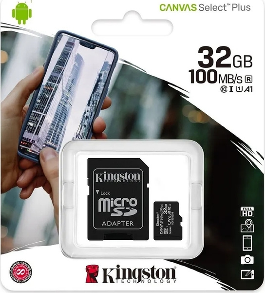 Kingston Canvas Select Plus 32 ГБ Карта памяти microSDHC, с адаптером, SDCS2/32GB, черная купить ...