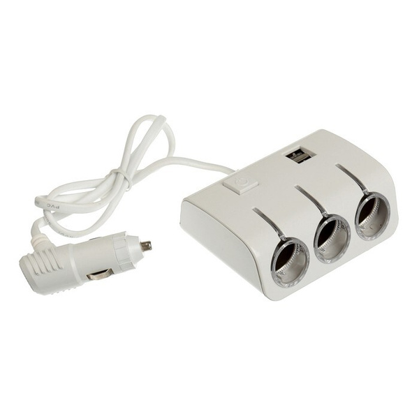 Разветвитель прикуривателя, 3 гнезда, 2 USB 1 А, 60 Вт, 12/24 В ...
