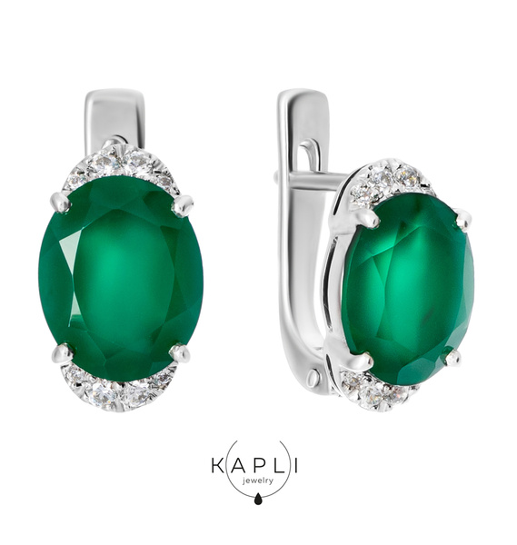 KAPLI jewelry Серьги серебряные с натуральным Зеленым Агатом и ...