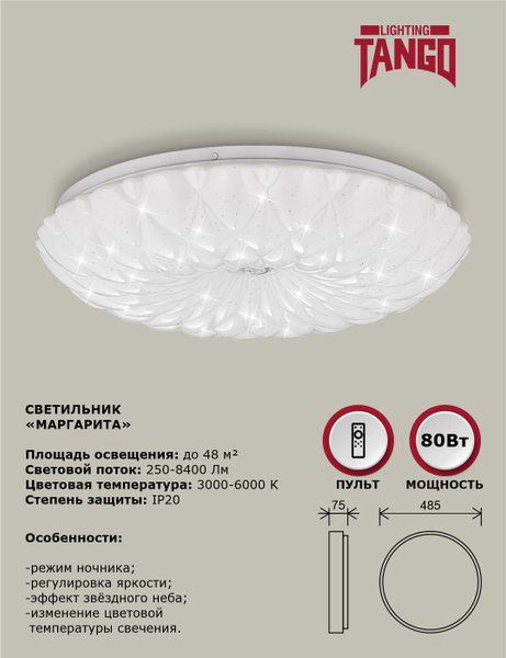Светильник светодиодный потолочный 80Вт LED "МАРГАРИТА" (485*75,основ ...