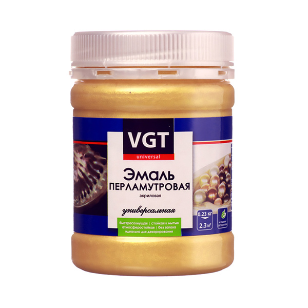 Эмаль VGT ВД-АК-1179 ПЕРЛАМУТРОВАЯ Гладкая, Акриловая, белый, золотой ...