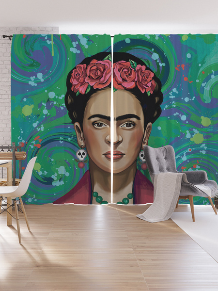 Фотошторы для кухни и спальни JoyArty Oxford DeLuxe "Фрида арт", 2 полотна со шторной лентой ...