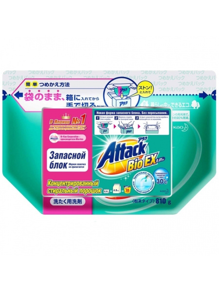 KAO Порошок для стирки Attack Bio EX аромат цветов и трав сменная упаковка 810 грамм. - купить с ...